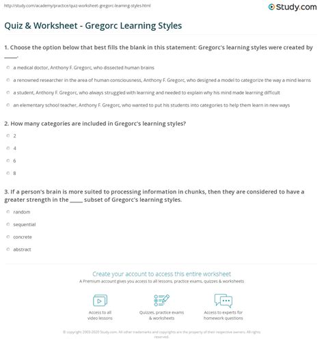 Quiz And Worksheet Gregorc Learning Styles