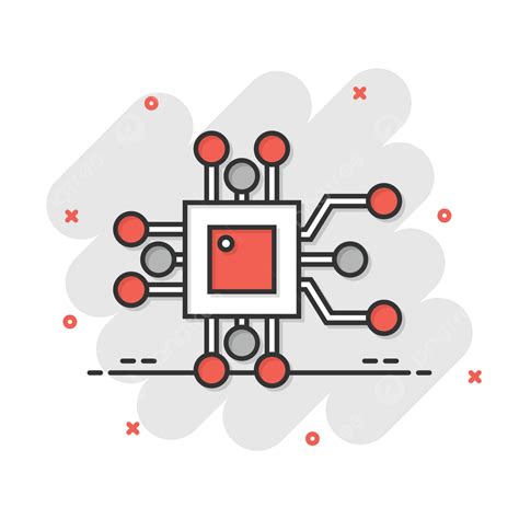 Comicstyle Computer Chip Icon With Circuit Board Background Vector Chip Motherboard Splash