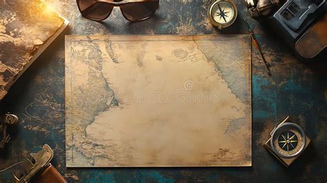 Vintage Travel Adventure An Aged Map Surrounded By Sunglasses