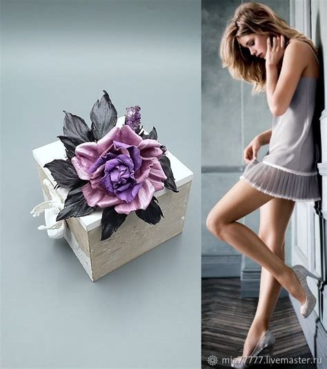 Браслет из кожи ЛАВАНДОВЫЙ НОКТЮРН украшение из кожи цветок из кожи в интернет магазине на