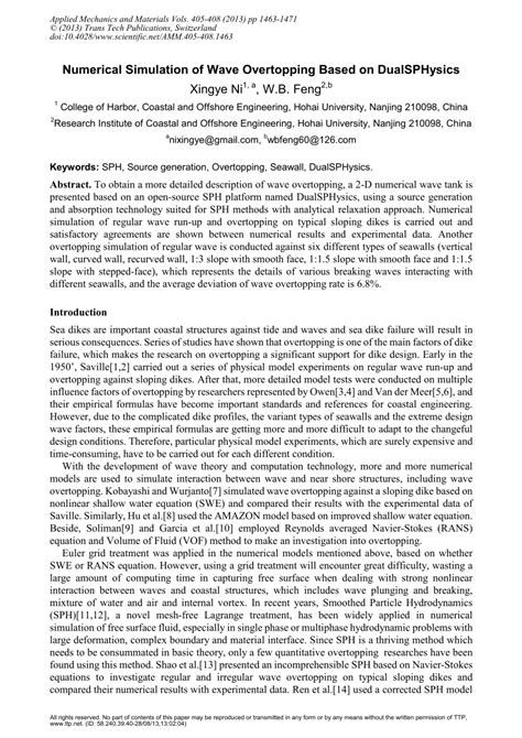 PDF Numerical Simulation Of Wave Overtopping Based On DualSPHysics