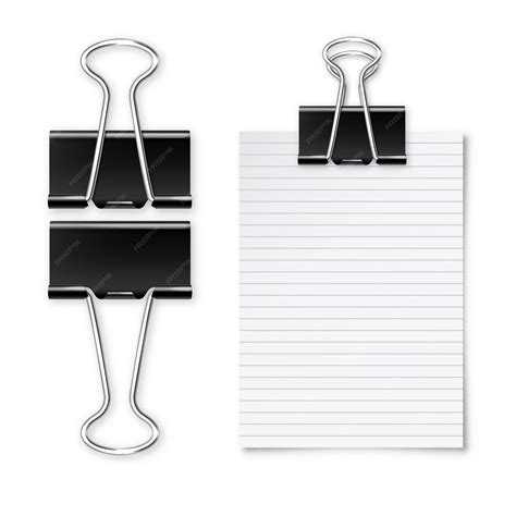 A4 형식의 그림자가 있는 현실적인 빈 종이 시트 및 흰색 배경 디자인 템플릿 또는 모형 벡터 그림에 격리된 검정 종이 클립 바인더 프리미엄 벡터