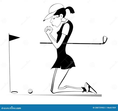 Young Golfer Woman On The Golf Course Illustration Cartoon Vector 216884689