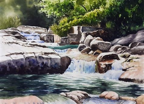 여름 계곡 풍경을 수채화로 그렸습니다그림은 시원한 여름 풍경인데이번 여름은 많이 더웠습니다 그래도 Watercolor Water Watercolor Art