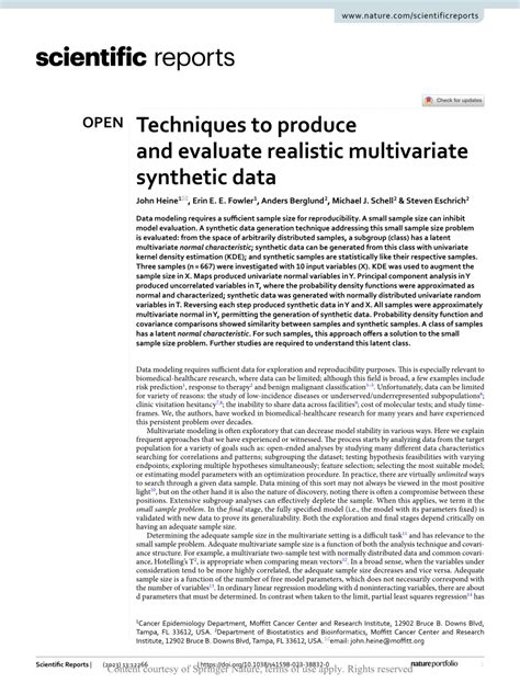 Pdf Techniques To Produce And Evaluate Realistic Multivariate Synthetic Data