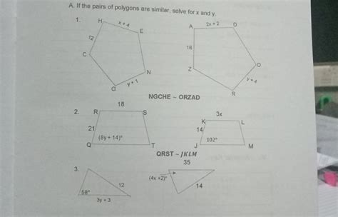 solved a if the pairs of polygons are similar solve for x and y 1
