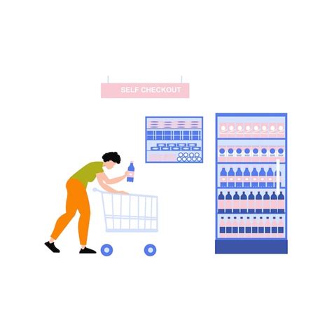 Premium Vector The Supermarket Has A Selfcheckout System