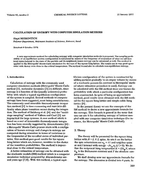 Pdf Calculation Of Entropy With Computer Simulation Methods Dokumen Tips