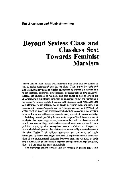 Pdf Beyond Sexless Class And Classless Sex Towards Feminist Marxism Hugh Armstrong