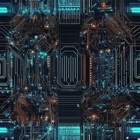 Premium Photo Seamless Pattern With Neon 2d Circuit Processor Texture