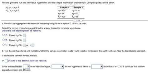 Solved You Are Given The Null And Alternative Hypotheses And