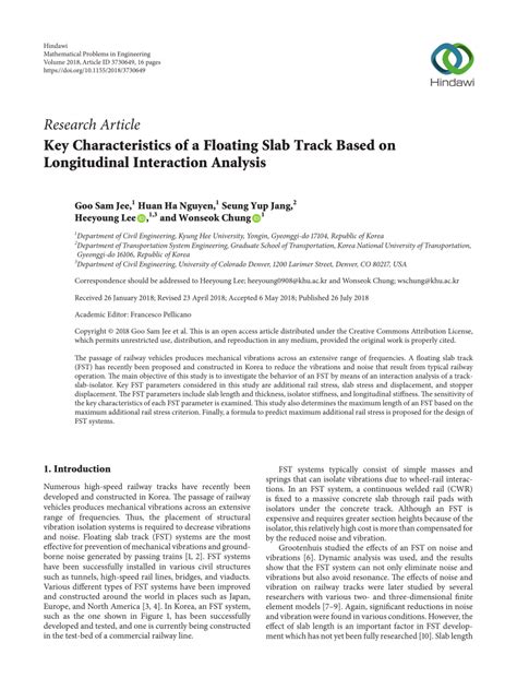 Pdf Key Characteristics Of A Floating Slab Track Based On