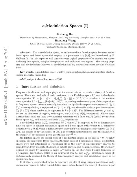 Pdf Alpha Modulation Spaces I