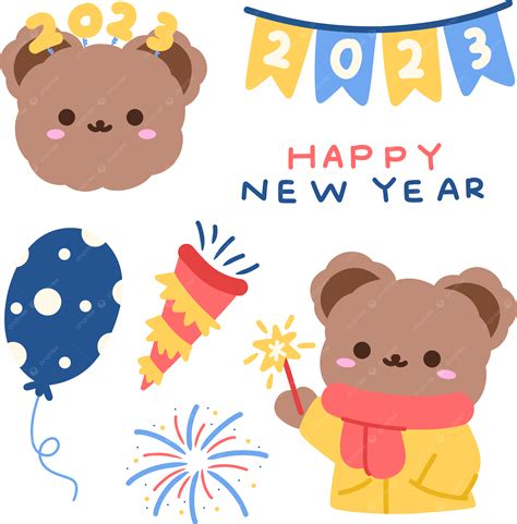 새해 요소 귀여운 곰 한국어 스티커 장식 새해 복 많이 받으세요 2023년 귀여운 한국 곰 Png 일러스트 및 Psd 이미지 무료 다운로드 Pngtree