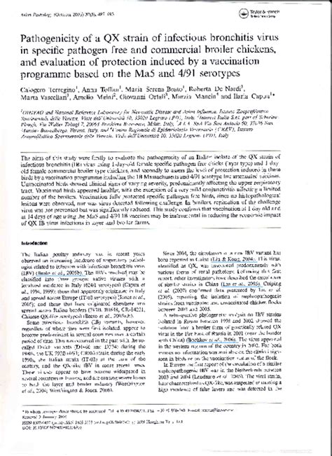 Pdf Pathogenicity Of A Qx Strain Of Infectious Bronchitis Virus In Specific Pathogen Free And