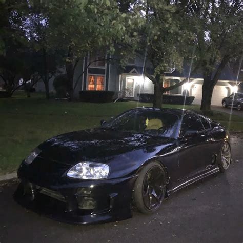 Toyota Supra Black Sports Car At Night Стволы Уличные гонки Крутые