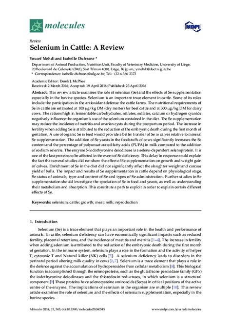 Pdf Selenium In Cattle A Review