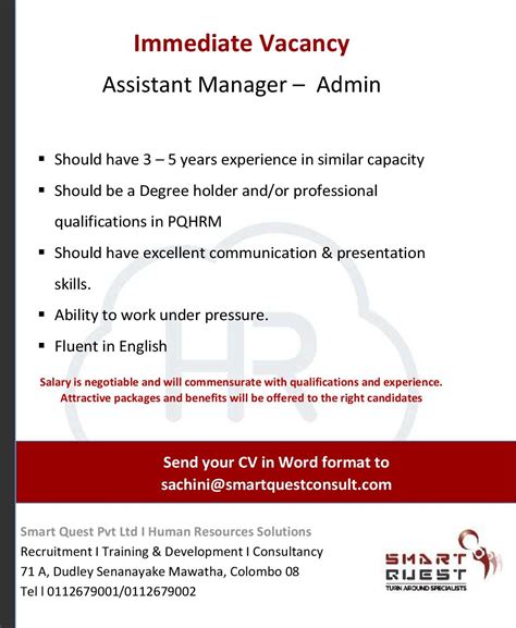 Assistant Manager Admin Female