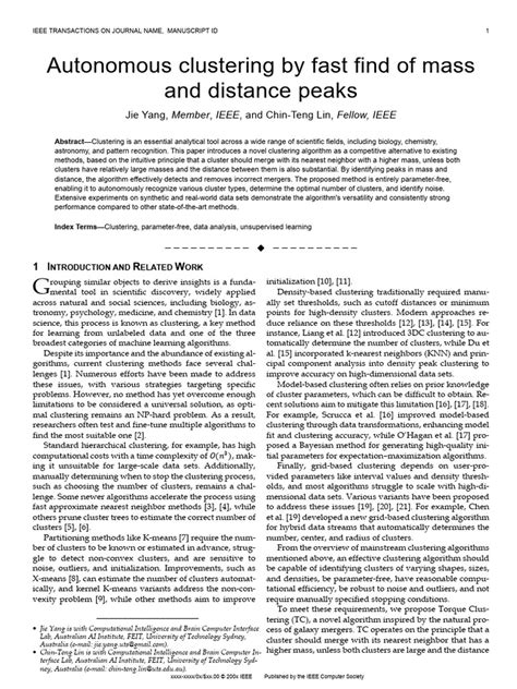 澳大利亚悉尼科技大学利用质量与距离峰值快速自主聚类，开发出torque Clustering算法，实现无参数化高效聚类 Pdf Cluster Analysis Applied