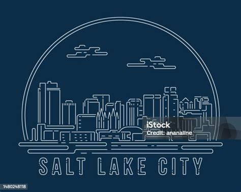 솔트레이크시티 흰색 추상선 코너 곡선 현대적인 스타일이 진한 파란색 배경에 있는 도시 풍경 건물 스카이라인 도시 벡터 일러스트레이션 디자인 솔트 레이크 시티 유타에 대한