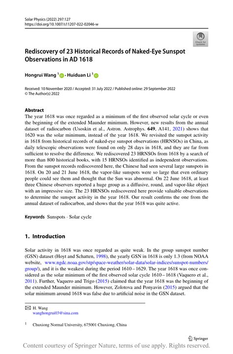 PDF Rediscovery Of 23 Historical Records Of Naked Eye Sunspot