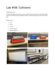 PHYS Lab Docx Lab Collisions Introduction For This Lab We Figured Out The Percent Error