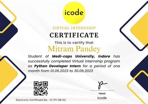 Im Happy To Share Successfully Completion Of Internship As A Python Developer Intern At Icode