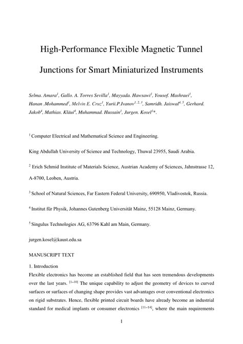 Pdf High Performance Flexible Magnetic Tunnel Junctions For Smart Miniaturized Instruments