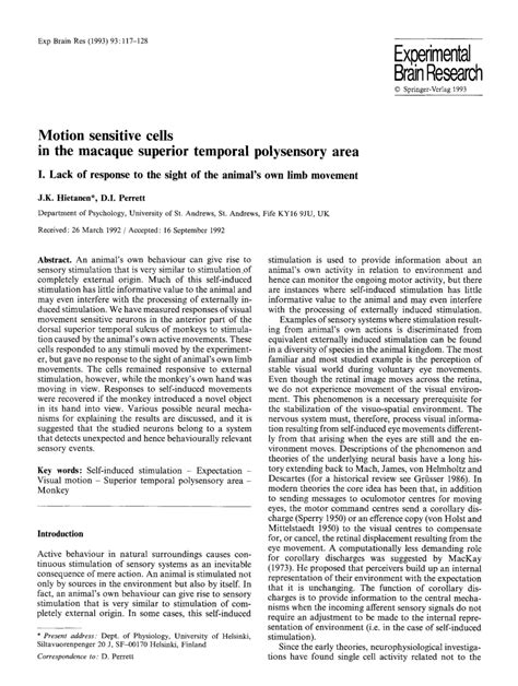 Pdf Motion Sensitive Cells In The Macaque Superior Temporal Polysensory Area I Lack Of