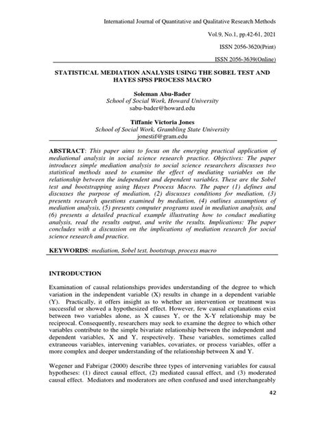 statistical mediation analysis using the sobel test and hayes spss
