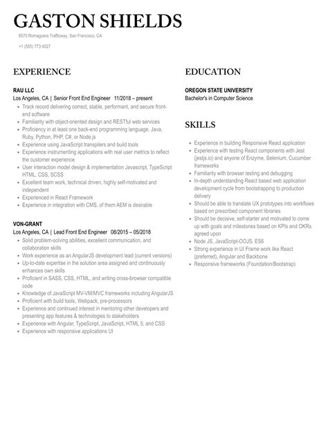 Front End Engineer Resume Samples Velvet Jobs
