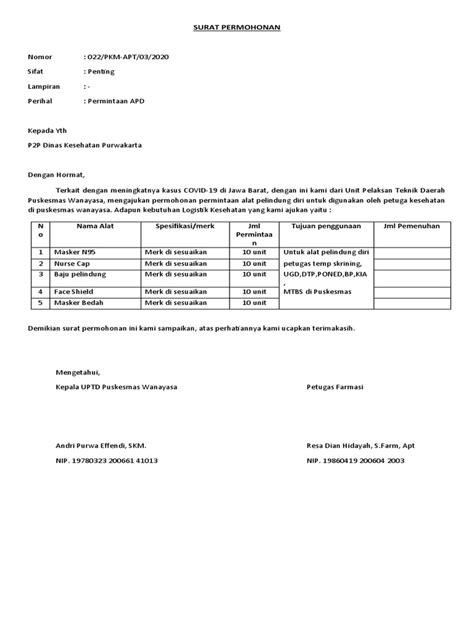 Surat Permohonan Apd Pdf