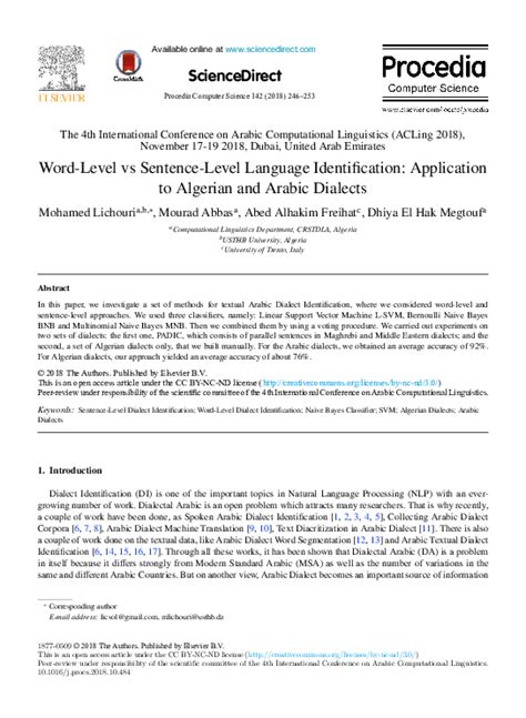 Pdf Word Level Vs Sentence Level Language Identification Application To Algerian And Arabic