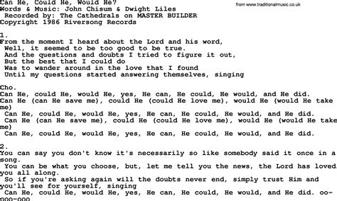 Can He Could He Would He Apostolic And Pentecostal Hymns And Songs