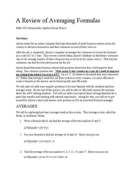 Project 2 Averaging Formulas Project Pdf