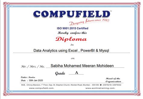 Dataanalytics Powerbi Excel Mysql Continuouslearning Certification Sabiha Mohamed