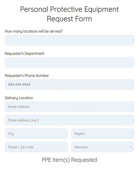 Personal Protective Equipment Request Form Template