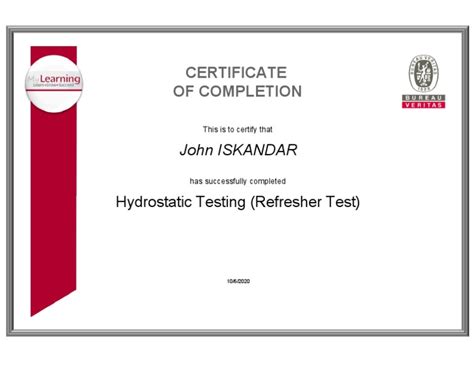 Certificate Hydrostatic Testing Refresher Test Certificate Pdf