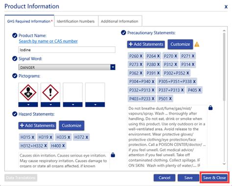 Ghs Labels List Of Predefined Chemicals Brady Support