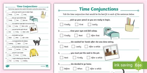 Time Conjunctions Paper Quiz Teacher Made Worksheets Library