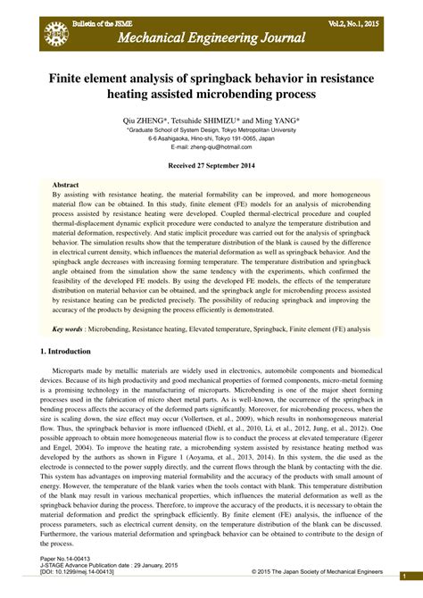 Pdf Finite Element Analysis Of Springback Behavior In Resistance Heating Assisted Microbending