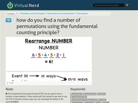 Virtual Nerd Find A Number Of Permutations Using Fundamental Counting Principle Instructional