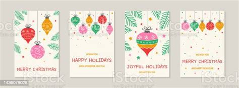 화려한 교수형 크리스마스 보블 인사말 카드 모음입니다 벡터 일러스트 레이 션 갈란드 장식품에 대한 스톡 벡터 아트 및 기타 이미지 갈란드 장식품 개체 그룹 계절