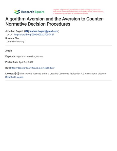 pdf algorithm aversion and the aversion to counter normative decision procedures