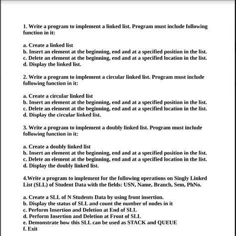 Solved Write A Program To Implement A Linked List Chegg Com