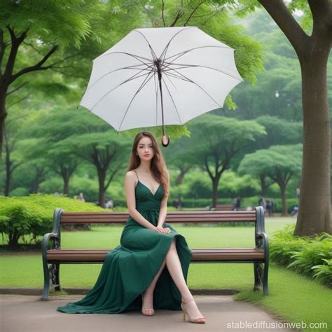 Girl In Gown On Bench In Park Stable Diffusion Online