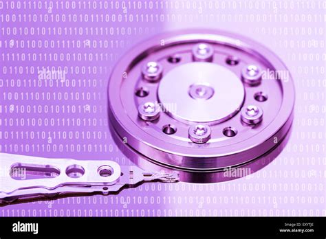 Computer Hard Disk Drive Internals And Binary Number Code Stock Photo Alamy
