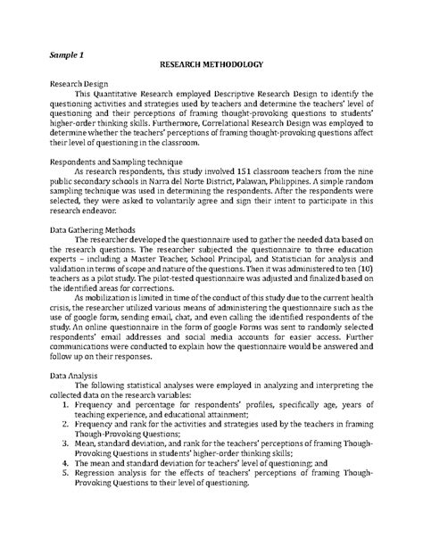 Pr2 Sample Research Methodology Sample 1 Research Methodology Research Design This