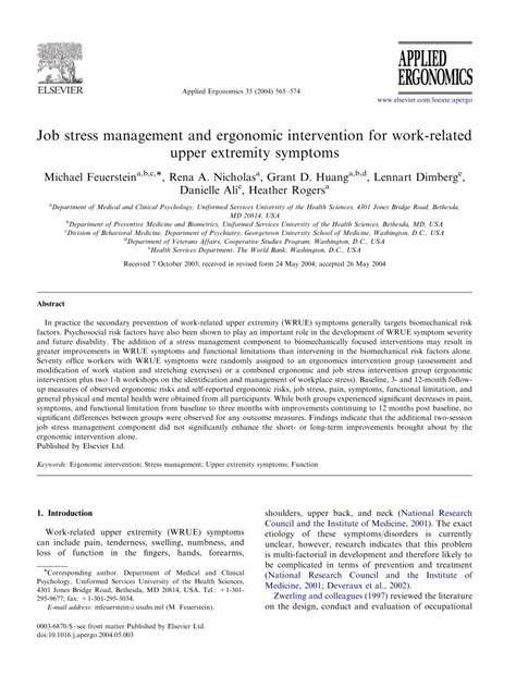 Pdf Job Stress Management And Ergonomic Intervention For Work Related Upper Extremity Symptoms