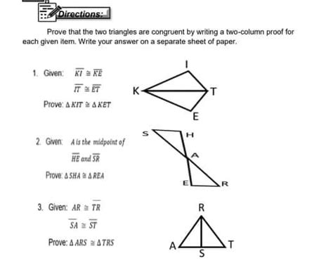 solved directions prove that the two triangles are congruent by